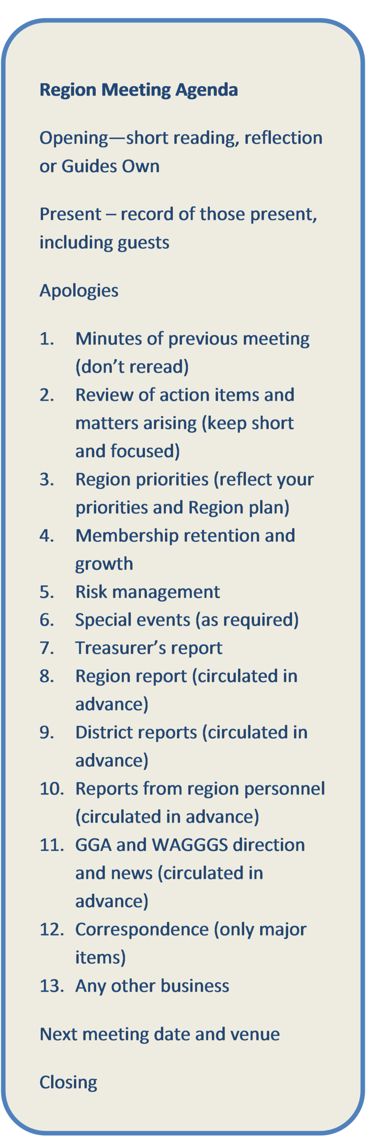 Region Meeting - Guide Lines - For Girl Guides and Girl Guide Volunteers